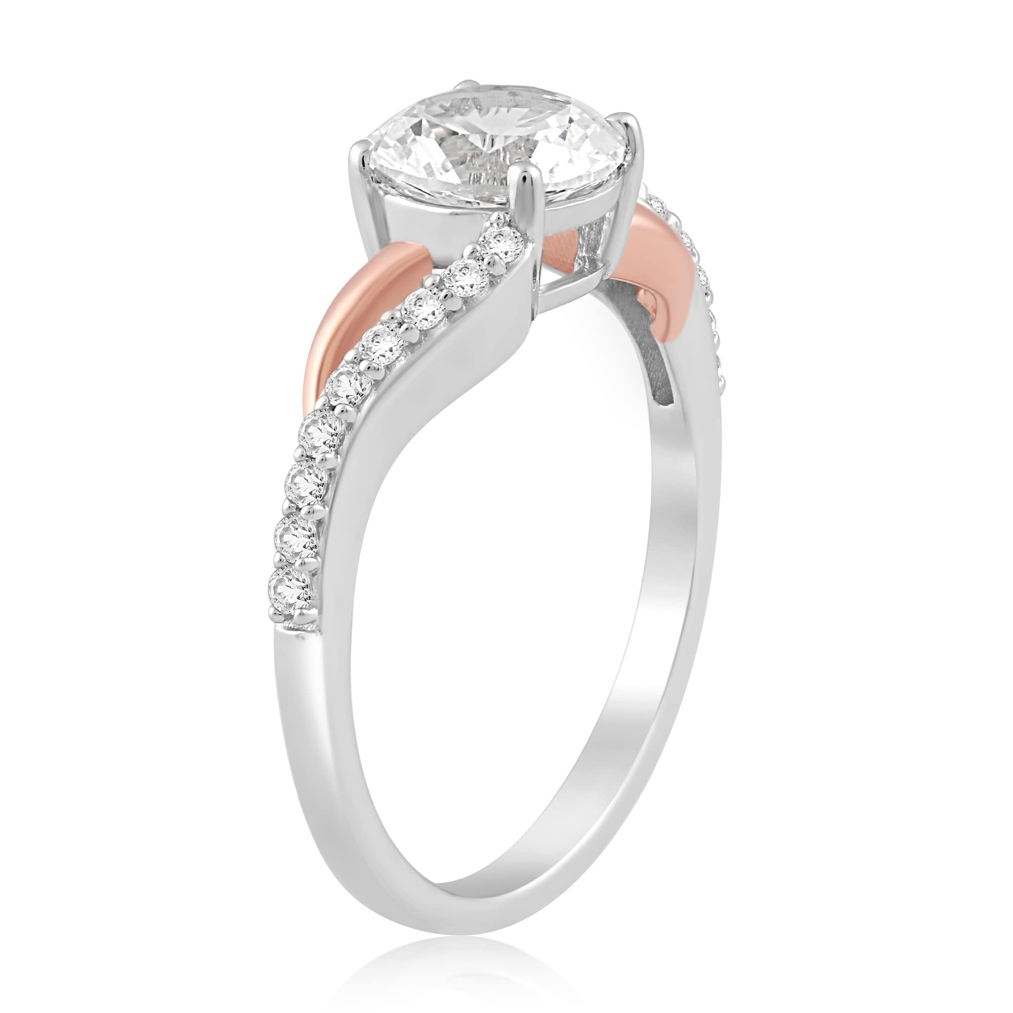 Jewelili Rose Gold over Sterling Silver 7 MM and 1.25MM Round Created White Sapphire Engagement Ring, Size 8