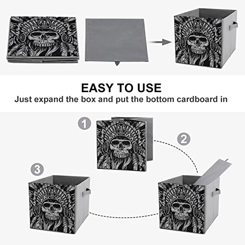 Native American Skulls Collapsible Storage Bins Basics Folding Fabric Storage Cubes Organizer Boxes with Handles