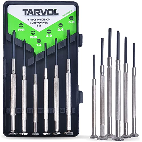Precision Screwdriver Set (Set of 6 with Case) Flathead & Philips in 6 Different Sizes - Perfect Mini Screwdriver Bits for Jewelry Repair, Watch Repair, and More