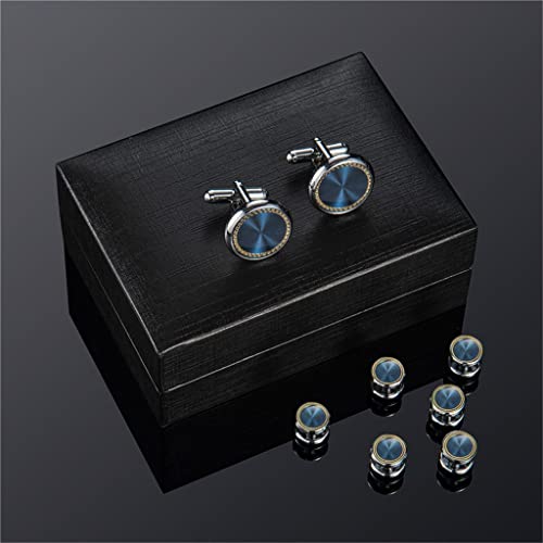 LEPSJGC Wedding Man Cuff Link Set Man Shirt Cufflinks Cufflink Shirts Studs Button and Cufflinks for Mens Tie Clips (Color : Blue)
