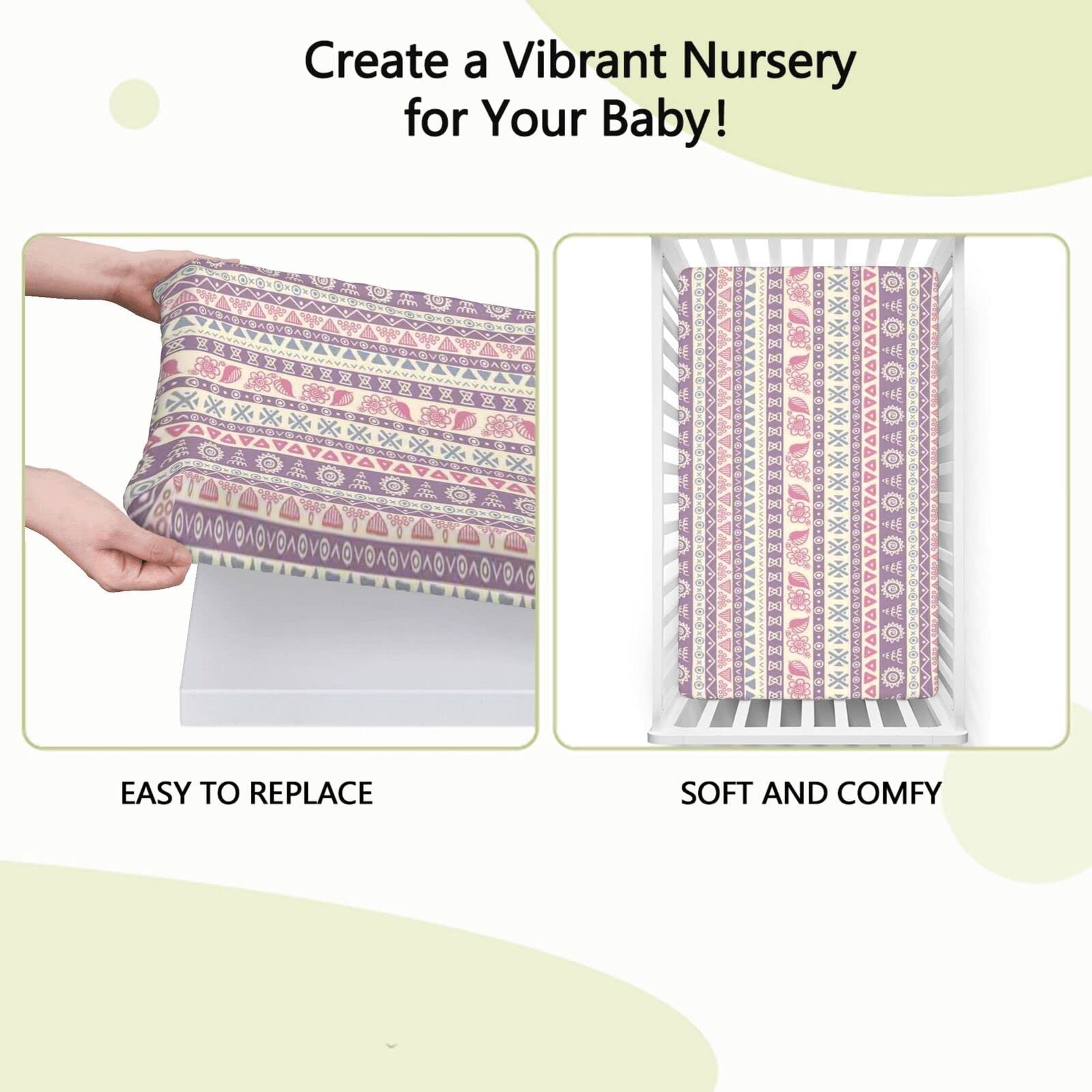 Striped Themed Fitted Crib Sheet,Standard Crib Mattress Fitted Sheet Soft and Breathable Bed Sheets-Great for Boy or Girl Room or Nursery,28β x52β,Pale Pink Mauve