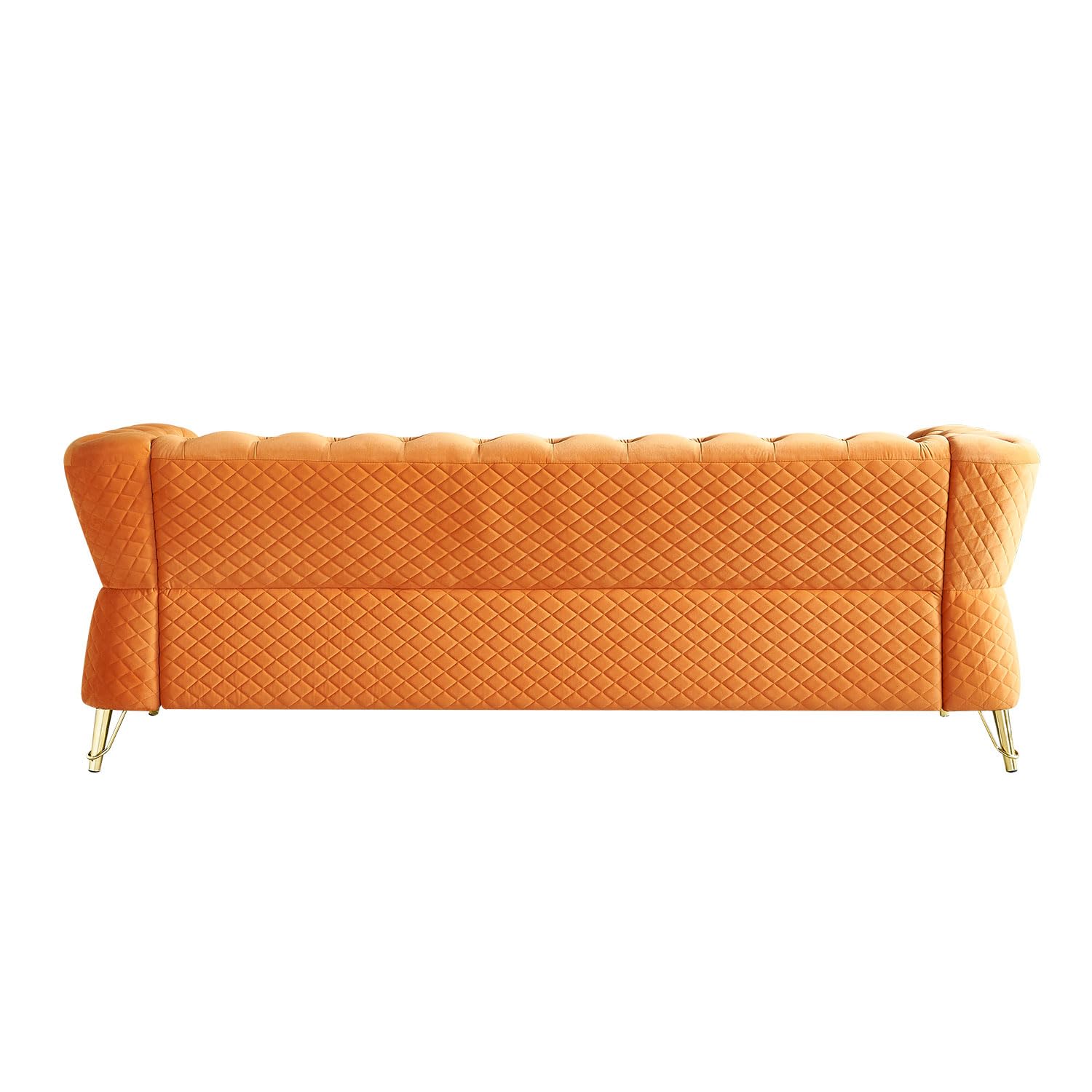 Vensico Modern Velvet Sofa Couch for Living Room, 87.4 Inch Long Tufted Sofa Unique Upholstered Couch Oversized Sofa Decor Furniture with Golden Metal Legs (Orange)
