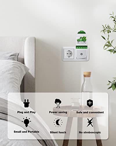 St. Patrick's Day Night Light, LED Plug in Night Light, Green Board Truck Lucky Clover Gold on Wood Night Lights with Dusk to Dawn Sensor Decorative Kids/Adults Nightlight for Bedroom Bathroom