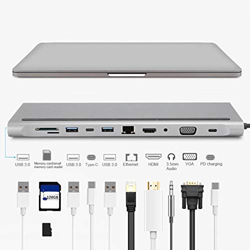 plplaaoo USB C Hub, USB Hub, USB Adapter, 11 in 1 Hub Type-C Extension Dock USB3.1 to HDMI Card Reader Multifunction Adapter for Data Transfer, USB c hub USB c Docking Station Type c hub Type c us