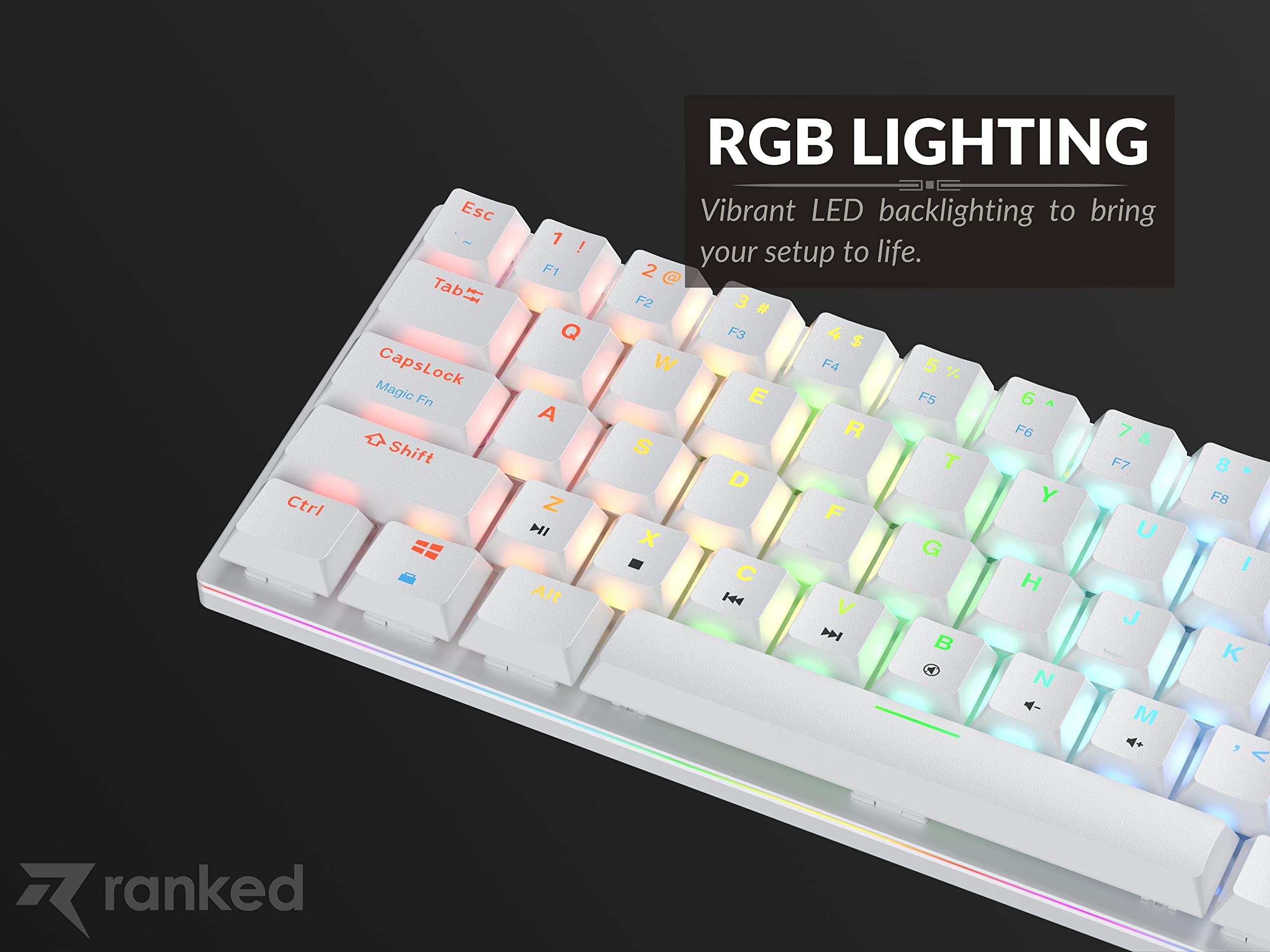 Ranked G65 Guardian 65% | Full Aluminum Frame | Ultra Slim Hot Swappable Mechanical Gaming Keyboard | 68 Keys Multi Color RGB LED Backlit for PC/Mac Gamer (White, Gateron Low Profile Blue)