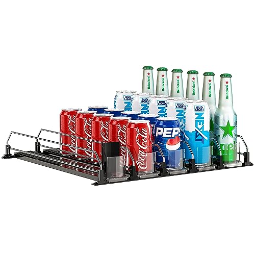 Soda Can Dispenser for Refrigerator,Self-Pushing Drink Organizer for Fridge, Width Adjustable Fridge Organization, Beer Pop Can Water Bottle Drink Dispenser for Fridge (5 Rows)