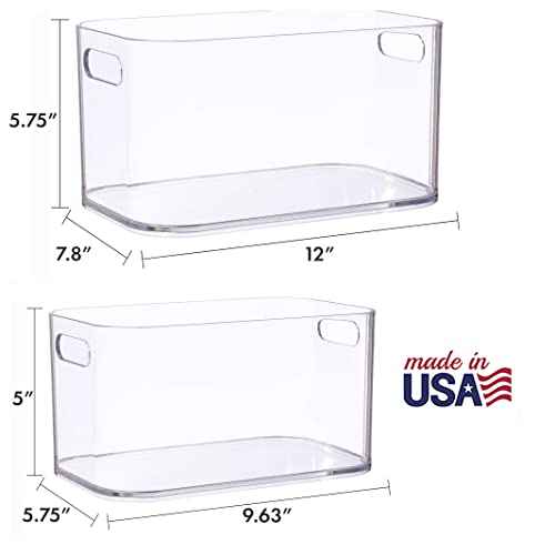 STORi Bliss Open Compartment Clear Plastic Organizer Set of 2 | 12x8 and 10x6 | Rectangular Makeup & Vanity Containers & Pantry Storage Bins with Pass-Through Handles | Round Corners | Made in USA