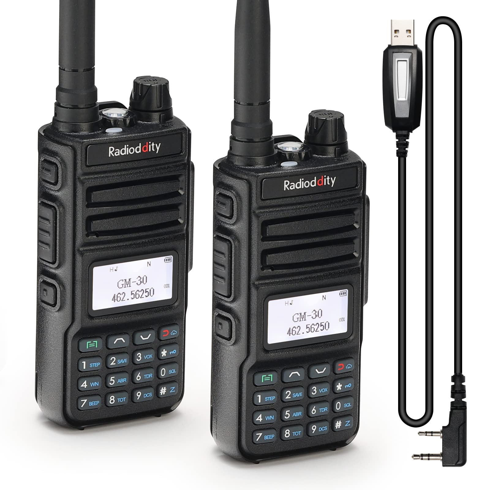 Radioddity GM-30 GMRS Radio Handheld, 5W Long Range Two Way Radio for Adults, GMRS Repeater Capable, with NOAA Scanning & Receiving, Display SYNC, for Off Road Overlanding, 2 Pack + Programming Cable