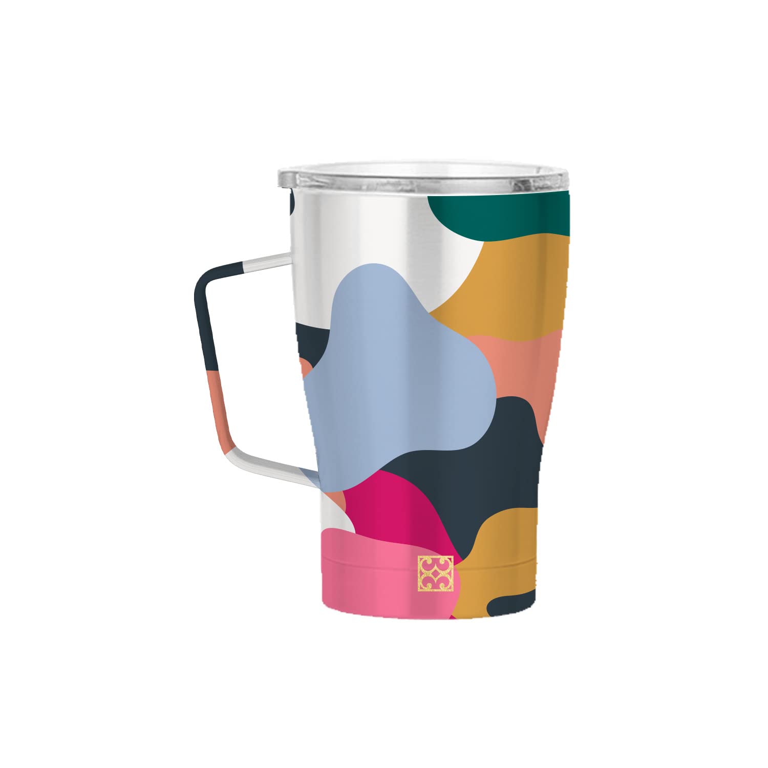 Mary Square Fade Away Color Block 14 ounce Stainless Steel Curved Travel Tumbler with Lid
