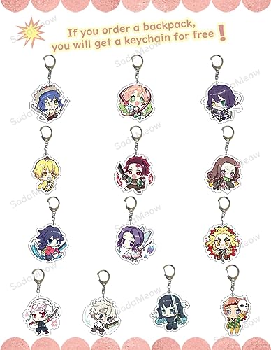 SodaMeow Anime Demon Backpack Rucksack Nezuko Backpack Slayer Bag Kimetsu no Yaiba with USB Charging Port, Free Keychain (Pink-Mitsuri)