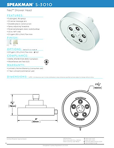 Speakman S-3010 Neo Anystream High Pressure Adjustable 2.5 GPM Shower Head, Polished Chrome