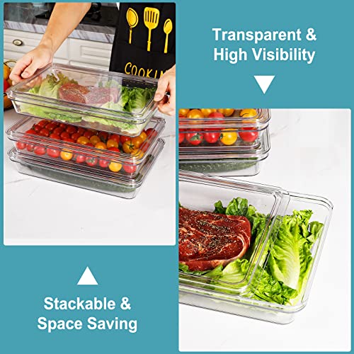 TLC Depot Fridge Organizer Food Storage Containers β 3 Clear Refrigerator Organizer Bins with Lids Stackable Containers β Shatterproof Plastic Fridge Organization and Storage Containers for Pantry