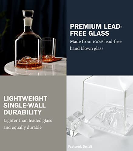Whiskey Peaks Half Dome Decanter, 44 fl oz, Glassblown, Lead-Free Crystal with Stopper