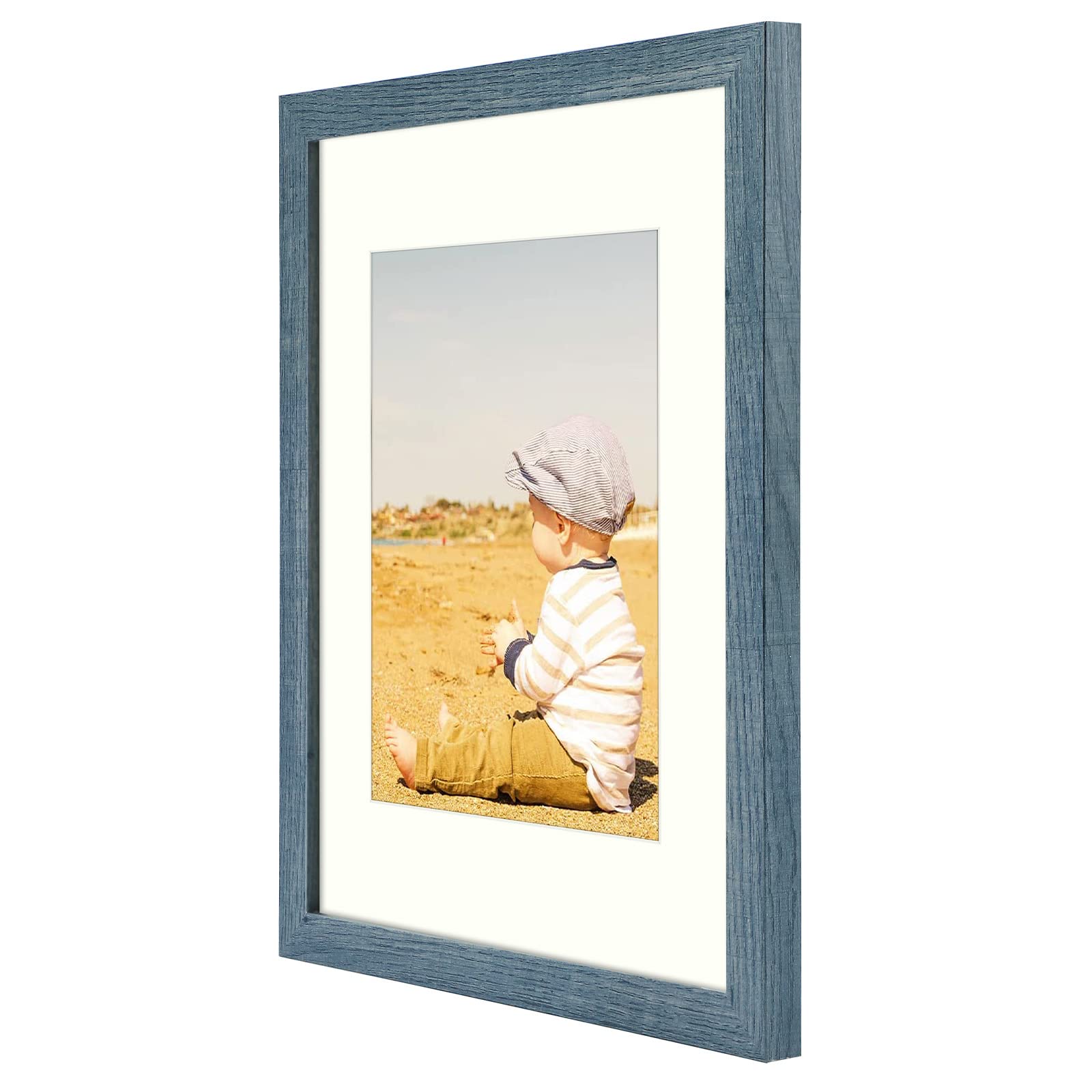 Golden State Art, 11x14 Picture Frames with Mat for 8x10 or 11x14 Photo, Composite Wood Glass Frame for Wall (Blue, 2 Pack)