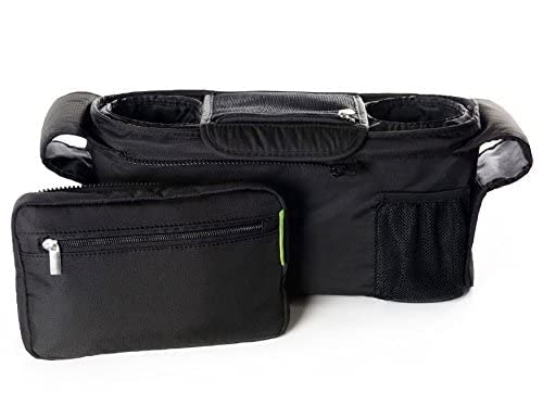 Stroller Organizer,Universal Stroller Bag with Insulated Cup Holders & Large Storage Capacity, Stroller Accessories,Fits for Pushchair Pram, Buggy, Pushchair, Wheelchair (Black)
