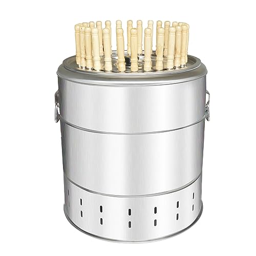 Smokeless Barbecue Hanging Grill With 28 Skewers Stainless Steel Charcoal BBQ Stove Charcoal Braised Grill Barrel Large Capacity Portable 360° All Round Roasting Oven (42cm*39cm (16.5''x15.4''))