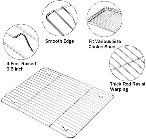 Medium Stainless Steel Cooking Rack Set 3, Large Baking Rack Pack of 3, for Cooling Baking Roasting Grilling Drying, Rectangle 11.6 x 9 x 0.6 Inch Toaster Oven, Oven & Dishwasher Safe