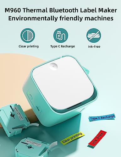 Vixic Label Maker with Tape, M960 Bluetooth Label Maker Machine, Small Mini Portable Label Makers Multiple Templates Font Icon for Home School Office Organization, Inkless Rechargeable,Green