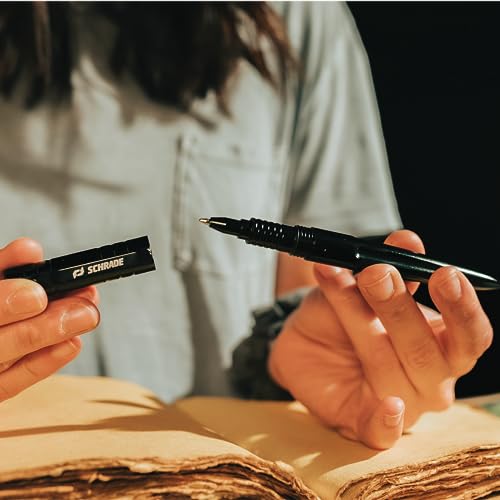 Schrade SCPENBK 5.7in Black Aluminum Refillable Screw-Off Tactical Pen for Outdoor Survival, Protection and EDC