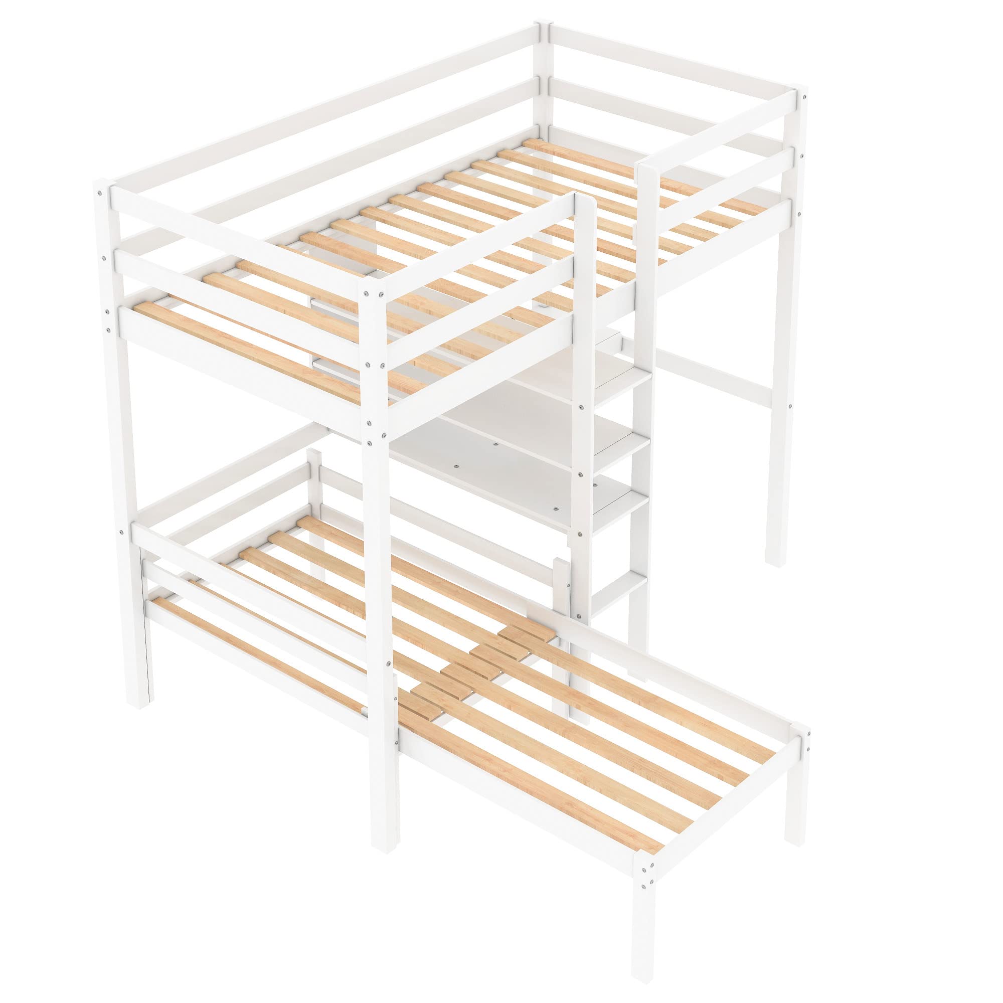 Harper & Bright Designs Twin Loft Bed with L-Shape Desk, Convertible Twin Bunk Bed with Shelves and Ladder, for Kids Teens Adults (White)