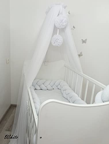 Soft canopy for nursery with holder and pompoms, Kids hanging tent for bedroom, Bed canopy, crib canopy, baby room decor, Nook baldachin (Dusty Pink)