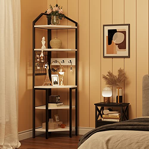 YITAHOME 5-Tier Corner Bookshelf, 68.9β Tall Modern Free Standing Corner Bookcase, 5 Shelf Corner Bookcase and Bookshelves Open Display Storage Book Shelves for Living Room, Home Office, White