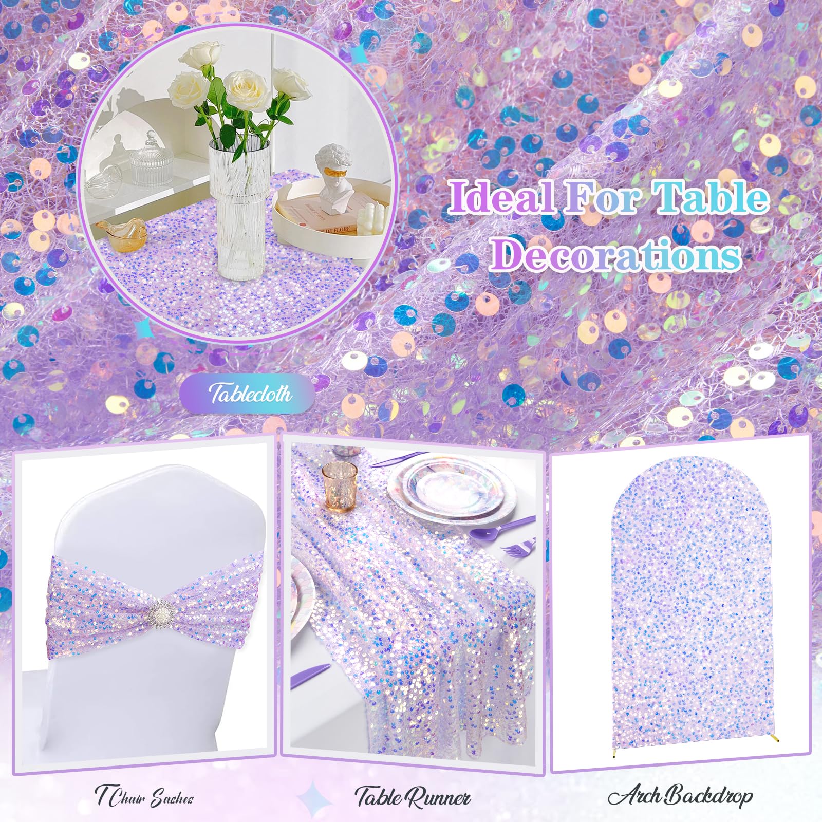 Sequin Fabric by The Yard: 6 Feet 2 Yard - Iridescent Glitter Mesh Embroidery Sparkly Fabric for Sewing Custom Clothe Dress Mermaid Table Decor Wedding DIY Crafts Decorations (Purple)