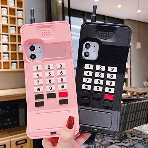 UnnFiko 3D Silicone Case Compatible with iPhone 14 Pro Max, Retro Classic Creative Soft Rubber Bumper Cover Cool Fun Thick Protective Stand Case (Retro Cellphone Pink, iPhone 14 Pro Max)