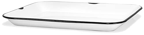 Red Co. 13.5” x 10” Enamelware Metal Classic 1.6-Quart Rectangular Serving Tray, Distressed White/Black Rim
