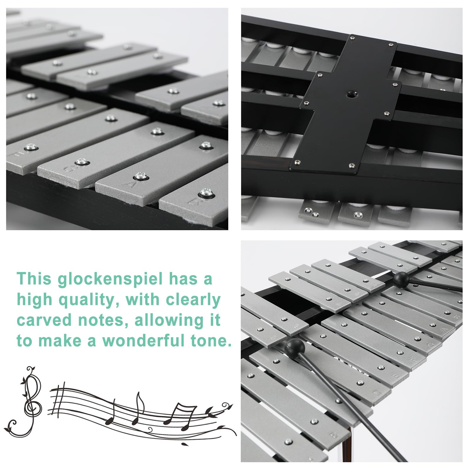 Lfhelper 32 Notes Glockenspiel Percussion Bell Kit, Glockenspiel Xylophone Bell Kit, Glockenspiel with Case, Glockenspiel Instrument for Students with 2 Mallets, Stand and Carring Bag