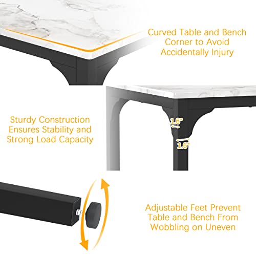 WiberWi Dining Table Set for 6, 47.3” Kitchen Dining Table, 5 Piece Kitchen Table and Chairs for 6, Heavy Duty Dining Room Table with Metal Frame & Faux Marble Tabletop for Kitchen Small Spaces