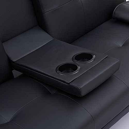 Ucloveria Modern Faux Leather, Multifunctional Sofa Bed, Convertible Folding Recliner Lounge Futon Couch for Living Room with 2 Cup Holders with Armrest(Black)