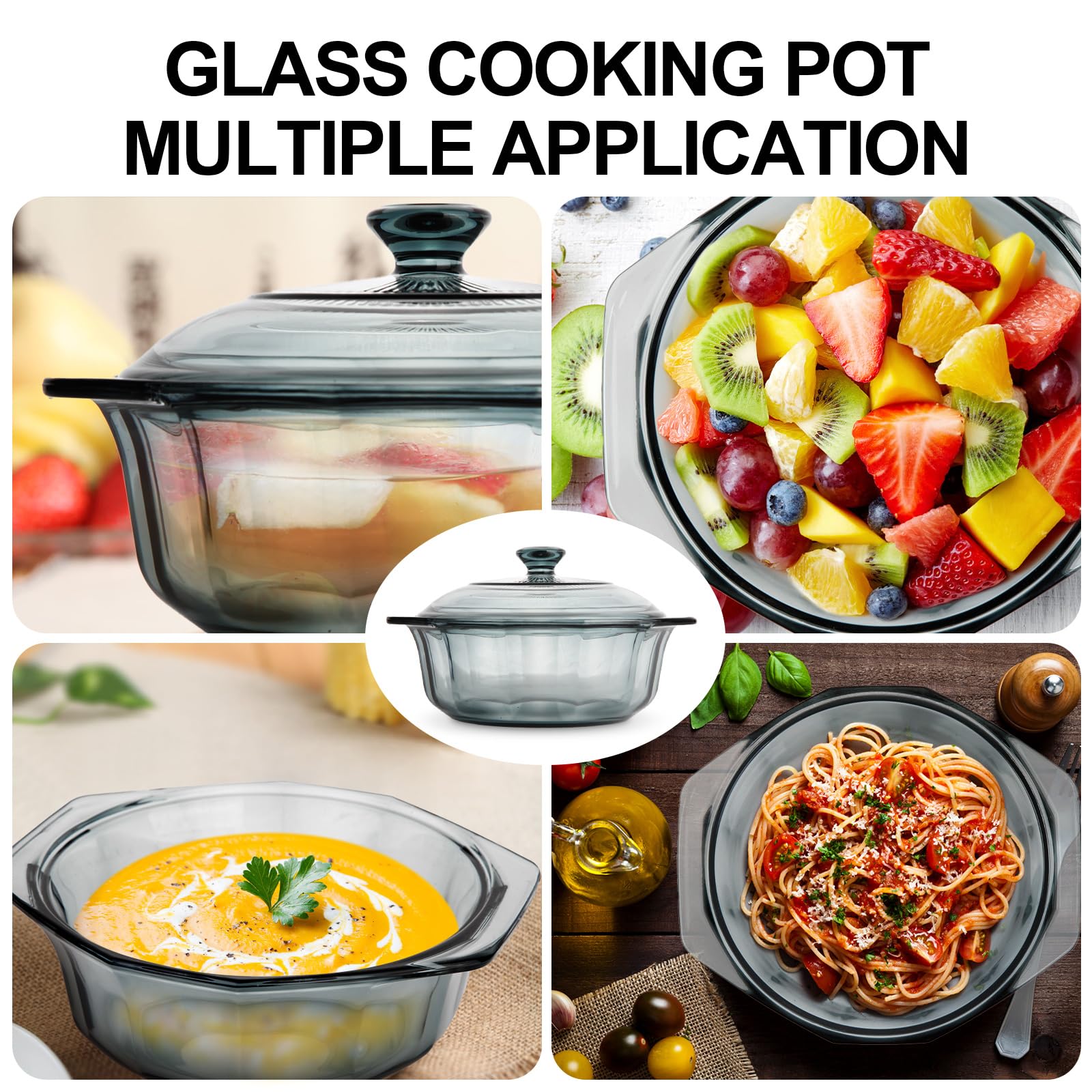 TIPTAP Casserole Dish,Baking Dish,Glass Casserole Dish with Lid,Corningware,Oven Safe, Microwave Safe, Fridge Safe,Round Casserole Dish With Lid, Mini Casserole Cookware with Handles,Bowls for Kitchen(33.08oz/1L)