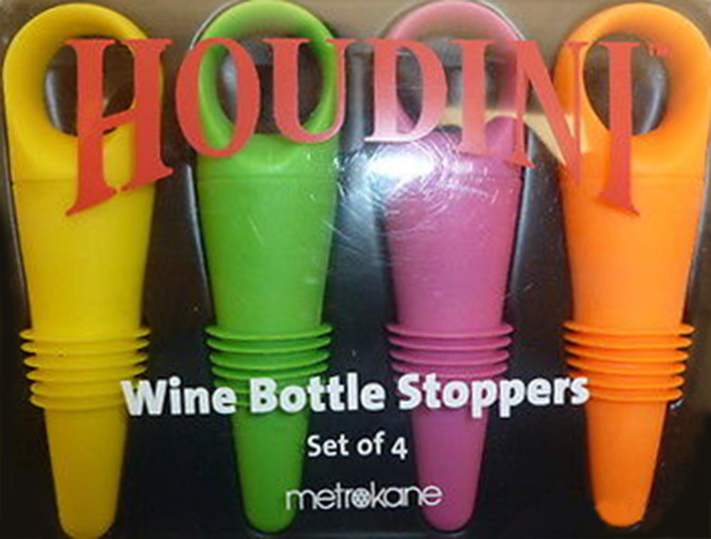 Metrokane Houdini Wine Bottle Stoppers - Set of 4 Assorted Colors