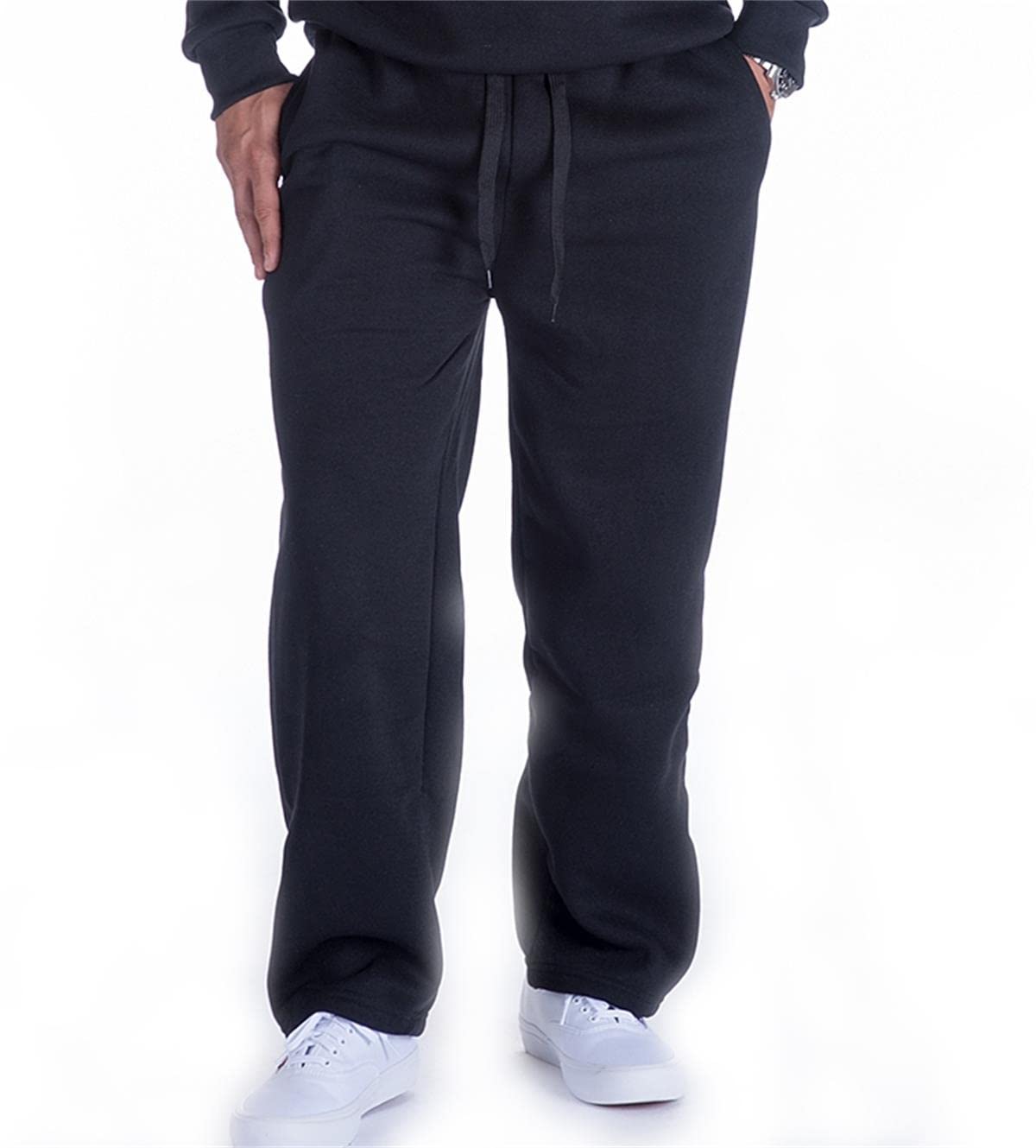 LI HANTON Men's Sweatpants Fleece Jogger Pants Athletic Workout Running Sports Sweatpants with Pockets Open Bottom(Black, US M)