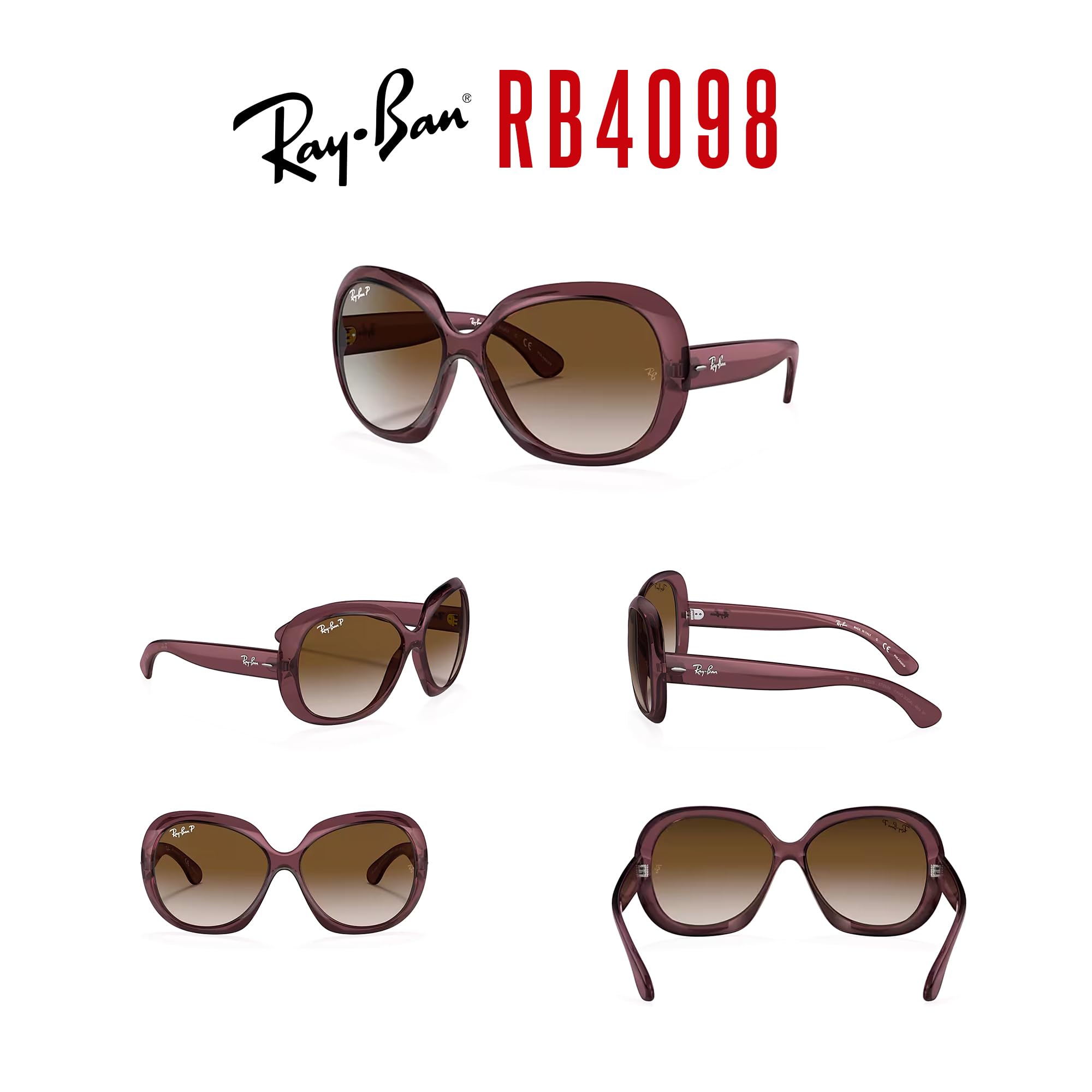 Ray-Ban Jackie ohh ii RB4098 6593T5 60MM Transparent Dark Brown/Grey Gradient Brown Polar Polarized Cateye Sunglasses for Women + BUNDLE With Deisgner iWear Complimentary Eyewear Kit