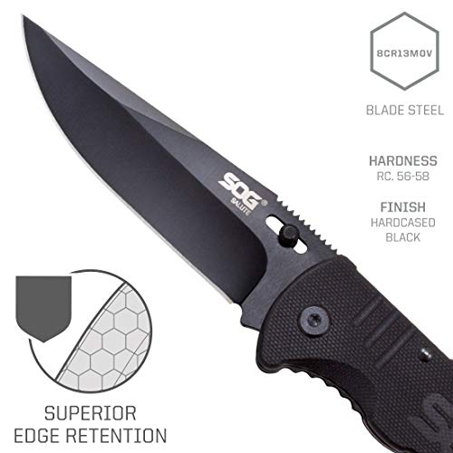 SOG Folding Pocket Knife β Salute Tactical Knife, EDC Knife, Tactical Folder Knife, Work Knife, 3.63 Inch Black Pocket Knife with Thumbstud (FF11-CP)