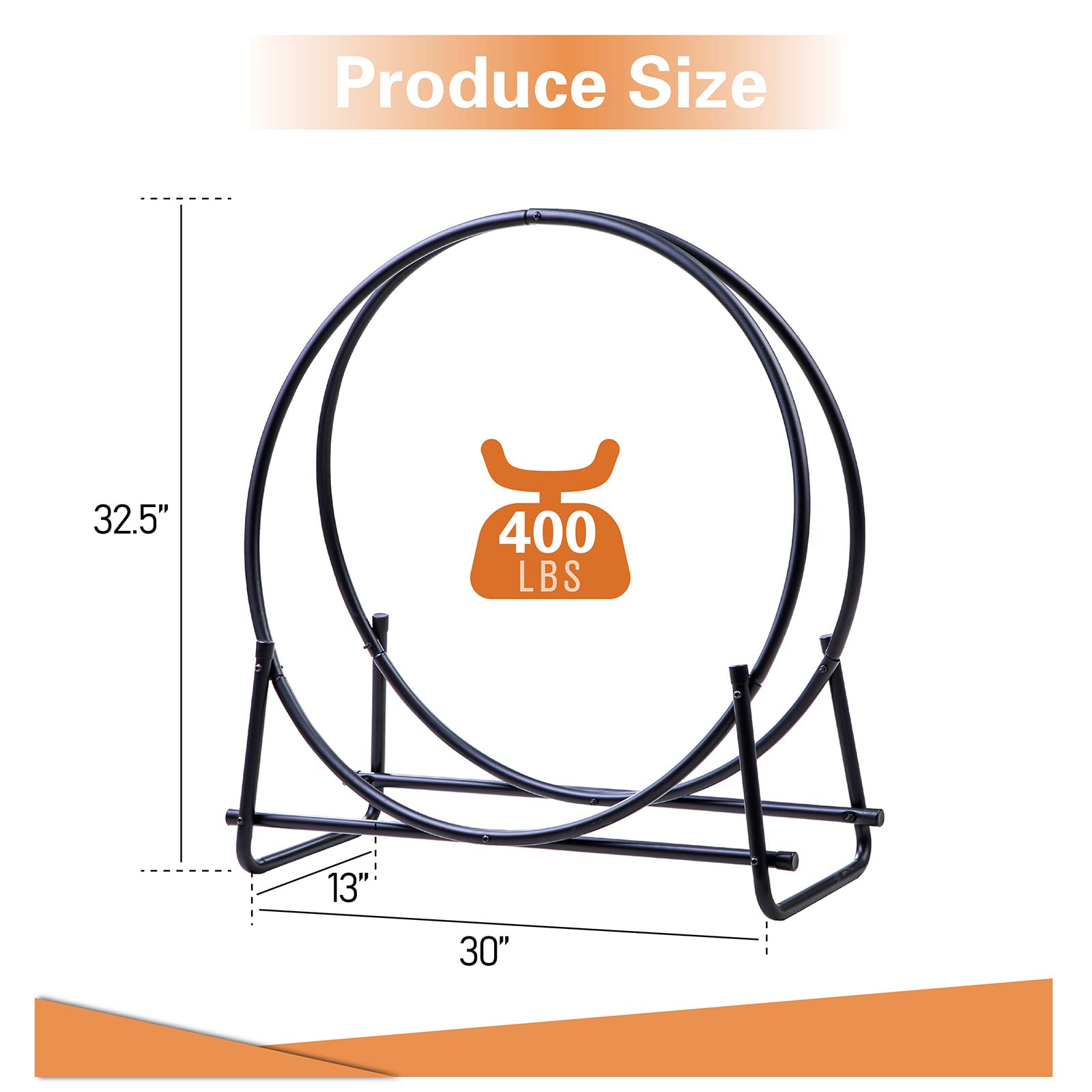 MFSTUDIO Firewood Rack Outdoor Indoor, Round Iron Fire Wood Storage Racks Heavy Duty 30 Inches Holder Log Rack Hoop, Black