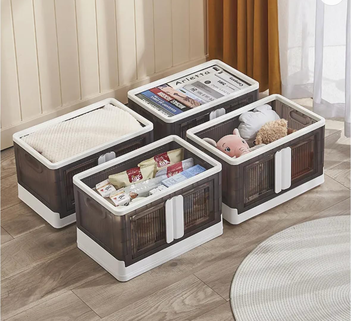 Velvet Homeware - TWO PACK - Stackable Lidded Storage Bins with Doors and Wheels - Large Boxes for Closets, Pantry, Garage, Office, Dorm Room; Aesthetic Bins That Open Front And Fold Flat (2)