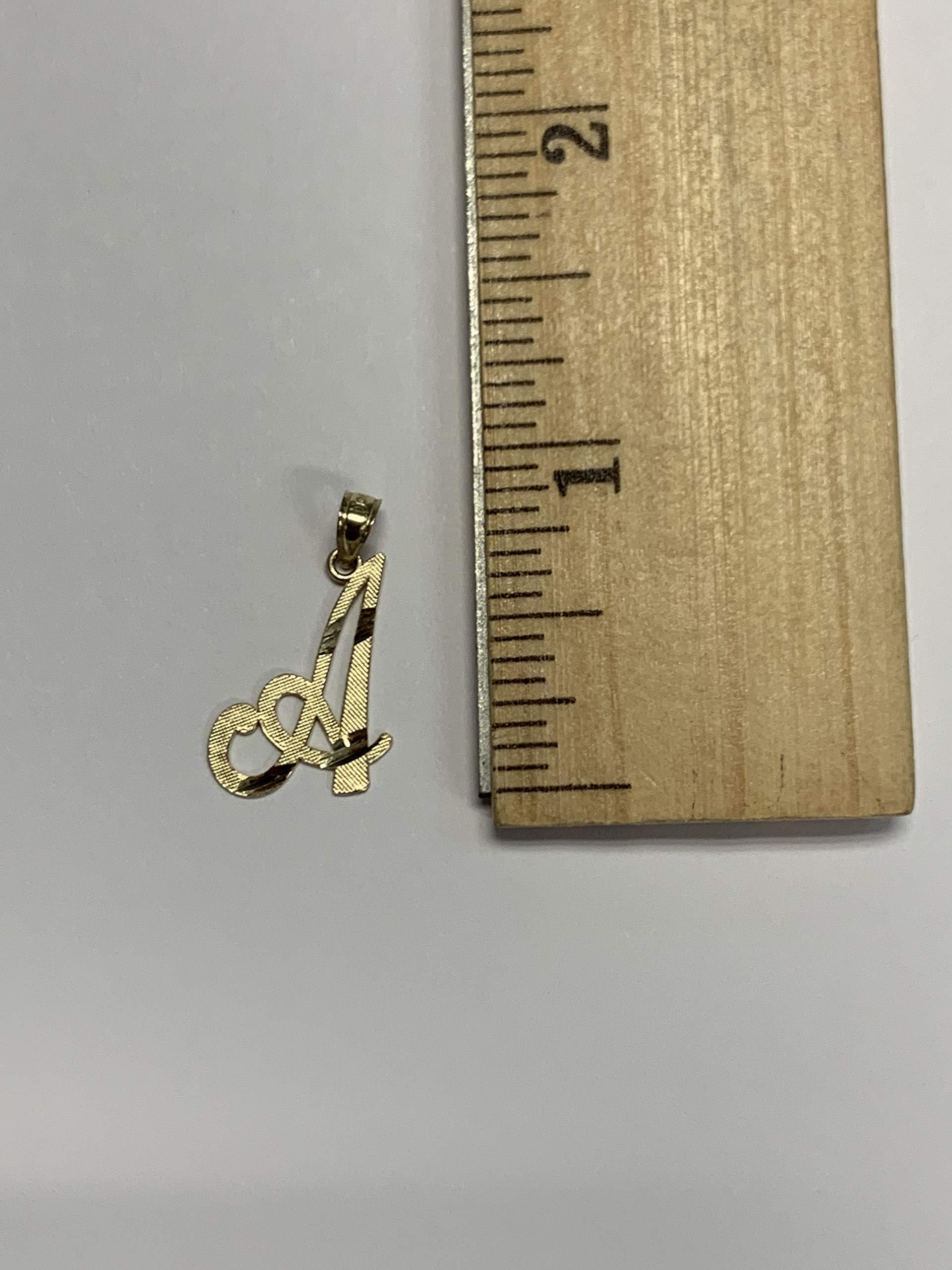 Ice on Fire Jewelry 14k Solid Real Gold Cursive Initial Pendant, English Alpahbet A-Z Letter Charm with Diamond Cut (K)