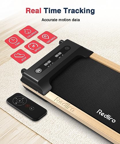 Redliro Walking Pad Treadmill Under Desk, Wood 300 lb Capacity Sports Equipment with Remote Control LED Display, Compact Portable Walking Machine for Office & Home Use (Natural Wood)