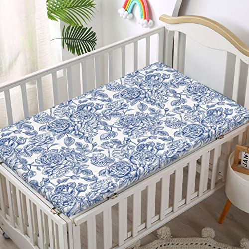 Rose Themed Fitted Crib Sheet,Standard Crib Mattress Fitted Sheet Ultra Soft Material-Baby Crib Sheets for Girl or Boy,28β x52β,Dark Violet White