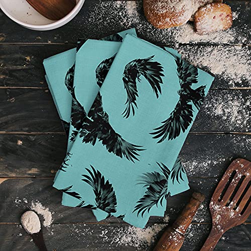 YOKOU Kitchen Towel, Halloween Crow Raven Teal Green Absorbent Dish Cloths Super Soft Dish Towels Hand Towels or Tea Towels for Bathroom, Tubs, Shower, Pack of 1
