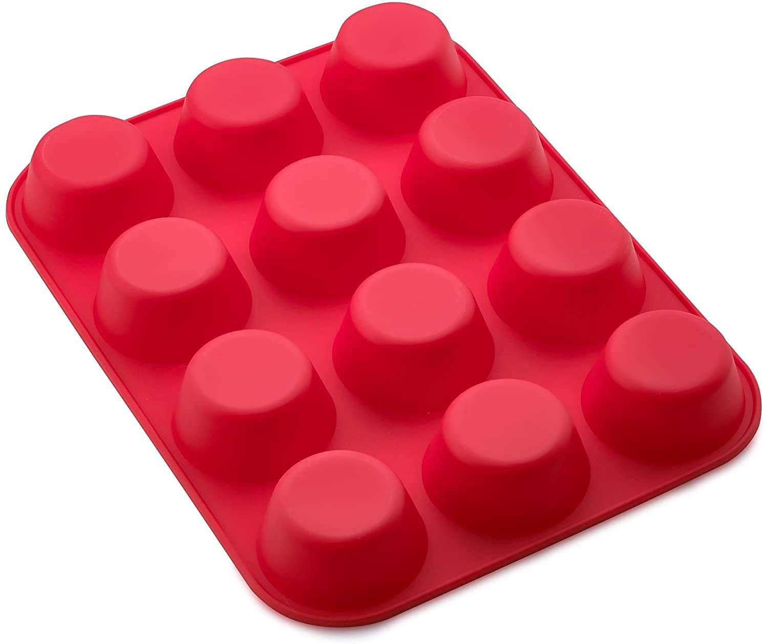 MEKBOK Silicone non-stick pan 12 cups muffin pan/cake pan/cake pan BPA-easy to clean dishwasher and microwave safe, bakeware-red (1pcs)