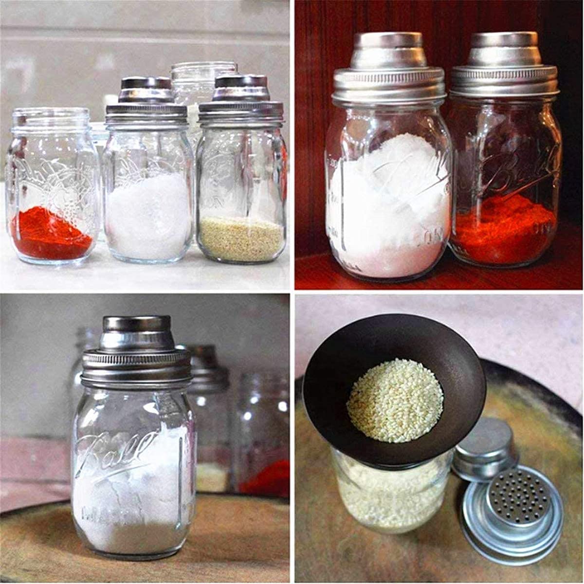 Mason Jar Shaker Lids 316 Stainless Steel Wide Mouth Mason Jar Mesh Sprouting Strainer Lids Kits for Mason Jars Canning Lid 4 Pack Silver