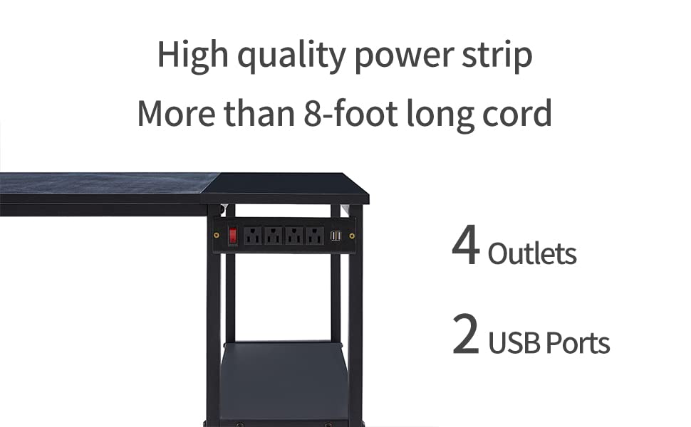 YOLOXO Computer Home Office Desk with Power Strip Outlet, 63 Inch Small Desk Study Writing Table with Storage Shelves, Modern Simple PC Desk, Black/Seablue,Blue