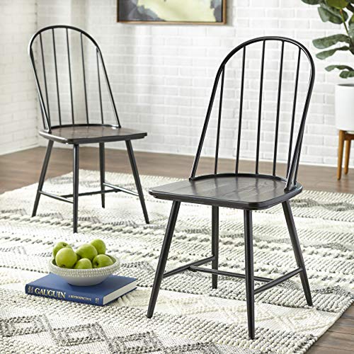 Target Marketing Systems Windsor Mixed Media Dining Room Chairs, with Spindle Back Design and Contoured Saddle Seat, 38" H x 18" W x 20" D, Set of 2, Black