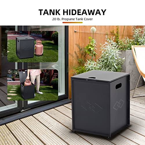 PioneerWorks Propane Metal Tank Cover Table for Gas Fire Pits, Gas Tank Holder Storage Side Table for 20 Pound Propane Tank, 16-inch Hideaway Table with Side Handles