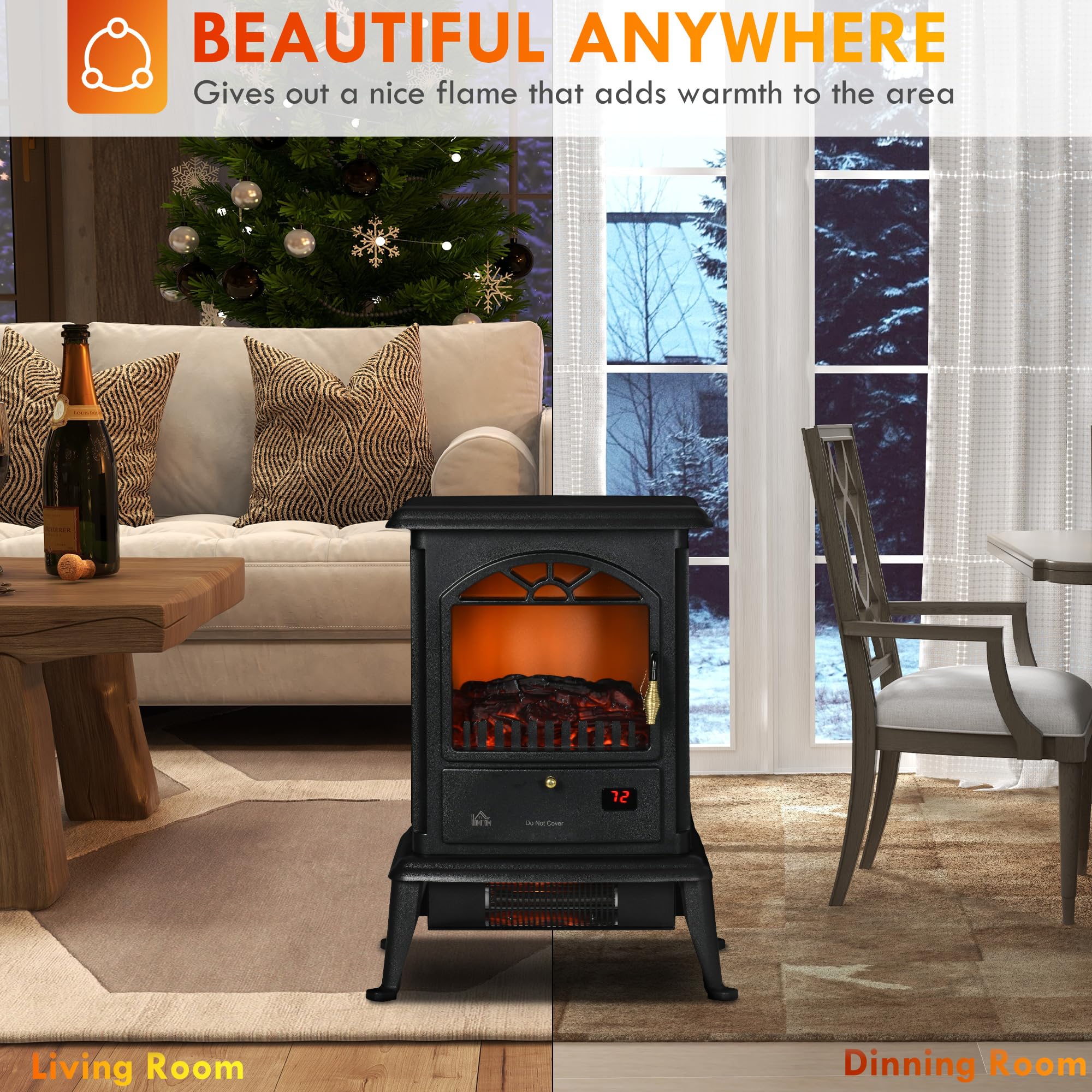 HOMCOM 23" Electric Infrared Fireplace Stove, Freestanding Fire Place Heater with Realistic Log Flame, Adjustable Temperature, Timer, 1000W/1500W, Black