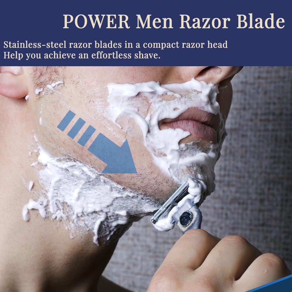 Razor Blades, Razor Blades Refills Men, Mens Razor Blade Refills with Dual Lubrication, Manual Men Shaver Blade Precision Cut Stainless Steel Blades